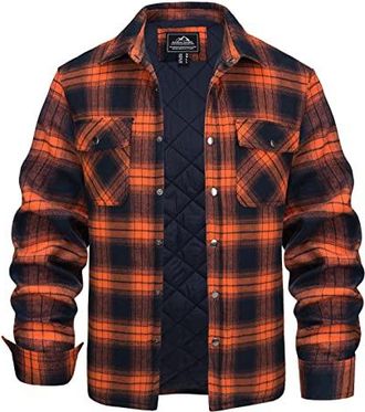 KEFITEVD Hommes Veste Carreaux Bûcheron Doublée Polaire Thermique Blouson Carreaux Extérieur Chemise Bûcheron,Orange,2XL