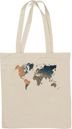 Generic Sac fourre-tout en coton naturel Motif carte de lespace du monde Blanc