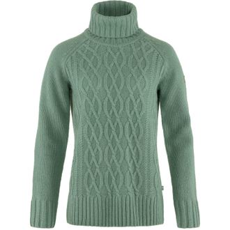 Fj&auml;llr&auml;ven Damen &Ouml;vik Cable Knit Roller Neck Sweatshirt, Patina Green, M