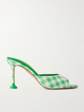 Aquazzura Bisous 85 Checked Jacquard Mules - Green
