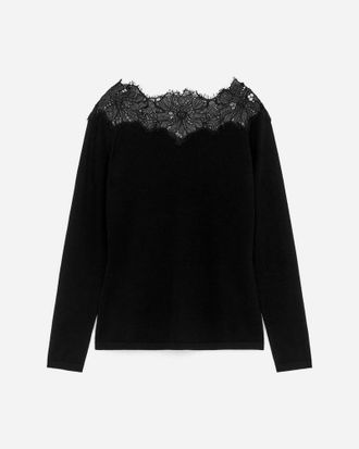 Arket Strickoberteil Mit Spitze -Schwarz