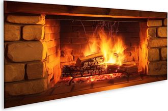 Islandburner Bild auf Leinwand Gemütliches Kaminfeuer in einer Steinumrandung für Wohnzimmer Entspannungssuchende Wellness-Spa Bilder Wandbilder Poster