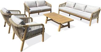 DCB Garden SERENA - Salon bas de jardin 7 places en bois dacacia et corde tissée - DCB GARDEN