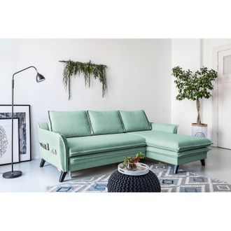 Norrwood home24 Ecksofa Mia Mia II Blau/Babyblau Webstoff 227 x 86 x 149cm Longchair davorstehend rechts Modern