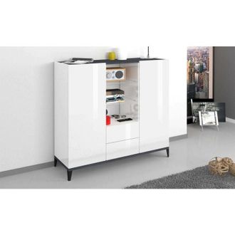 Dmora Kommode Dla, K&uuml;chen-Sideboard mit 2 T&uuml;ren und 2 Schubladen, Wohnzimmer-Buffet, 100% Made in Italy, cm 120x40h133, gl&auml;nzend wei&szlig; und Schiefer - Dmora