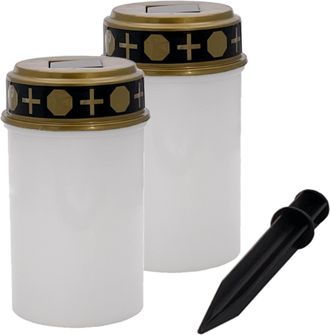 Bonetti 2er Pack Solar Grablicht mit Erdnagel in rot oder weiß mit warm-weißer LED Beleuchtung (weiß)