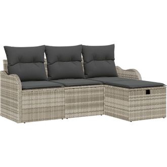 vidaXL Garten-Sofa-Set mit Kissen 4 pcs Hellgrau Poly Rattan Vidaxl