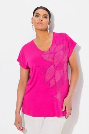 Ulla Popken T-Shirt T-Shirt Glitzerdruck Oversized V-Ausschnitt