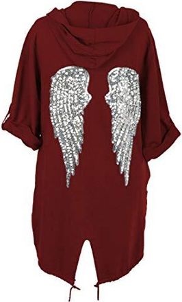 Janisramone Femmes Dames Nouveau Paillette Ange Ailes Retour Baggy Oversized Sweat à Capuche Cardigan Veste Sweat-Shirt Haut