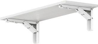 Generic Rustikaler Wandschreibtisch, Klapptisch mit 2 Edelstahlhalterungen, Schweberegal für Zuhause, Küche, Esszimmer(White,40x20cm/16x8in)