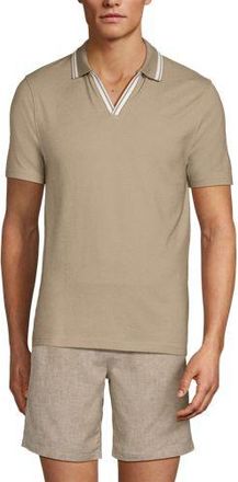 Lands End Piqué-Poloshirt mit kühlendem Effekt, Herren, Größe:56-58 regular, Beige, Baumwolle/Elasthan/Baumwoll-Mischung, by Lands End