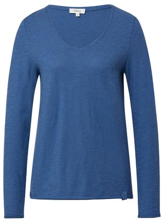 s.Oliver Jersey-Shirt mit V-Ausschnitt und Rollsaum