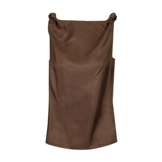 Loulou Studio Remy Oberteil aus Seiden-Twill mit Knoten - - Tops - Damen - Braun - M