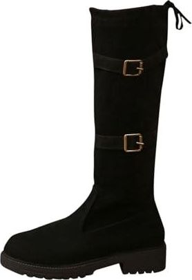 Generic Bottes mi-mollet d&eacute;contract&eacute;es et confortables pour femme - &Eacute;l&eacute;gantes - Bout rond - Talon bas et &eacute;pais - Couleur unie - Boucle - &Agrave; enfiler - Longues b