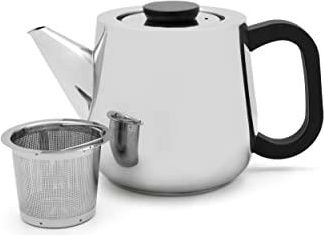 Bredemeijer Teekanne 1.0 Liter mit Edelstahl Tee-Filter Sieb-Einsatz für losen Tee - Silberne einwandige Edelstahlkanne mit Kunststoffgriff