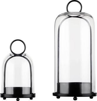 Generic Vielseitiger Kerzenhalter aus Metall mit handgefertigter stabiler Glaskuppel in Schwarz für Stumpenkerzen und Pflanzen, 13 x H 30 x 10 x H 19 cm, Indu