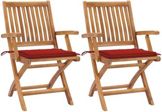 vidaXL Gartenst&uuml;hle 2 Stk. mit Roten Kissen Teak Massivholz vidaXL