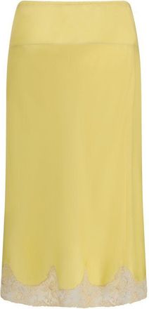 Saint Laurent Silk Satin with Lace Trim Skirt - Yellow