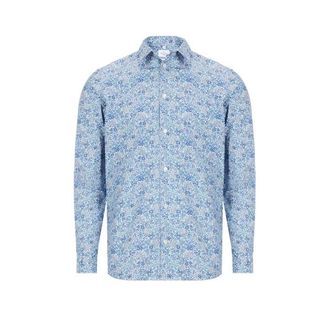 Au Printemps Paris Blütenhemd in Baumwollpopline - Blau