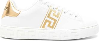 Versace Baskets en cuir avec broderie grecque