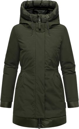 Navahoo Damen Wintermantel warmer Parka mit magnetischer Abdeckleiste und verstellbarer Kapuze Winterprinzessin 14 Dark Olive Gr. 3XL