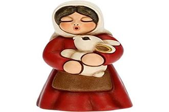 Thun Figur Krippe Damen mit Kaninchen - Weihnachtsdekoration Haus - Linie Krippe, rote Variante - Keramik - 5 x 5 x 8 cm
