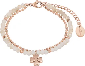 s.Oliver Armband f&uuml;r Damen mit Kleeblatt Anh&auml;nger, Glas / Edelstahl, L&auml;nge: 17-20 cm, IP Rose