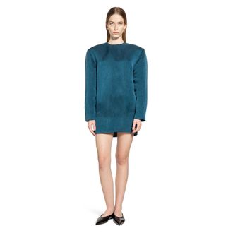 Saint Laurent Boxy Dress in Stonewash Silk Satin