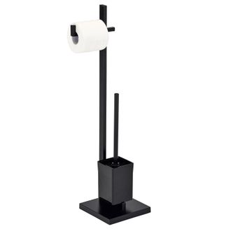 IDIMEX Toilettenpapierhalter Yuma stehend mit Bürste schwarz - WC bürstengarnitur aus Metall - einfache Montage ohne Bohren - Klopapierhalter