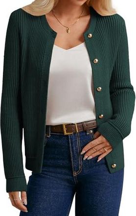 Grace Karin Cardigan &eacute;l&eacute;gant pour femme - Col rond - Manches longues - Blazer en tricot pour lautomne et lhiver - Boutonn&eacute;, Vert, L