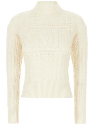 Max Mara pull en maille torsadée à détail de monogramme - Blanc