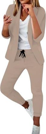 Generic Tenues 2 pièces pour femme, tenue deux pièces décontractée, veste confortable, manteau, taille haute, pantalon droit, convient pour un usage quotidien