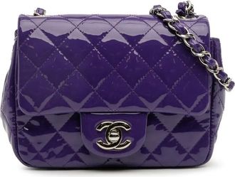 Chanel 2015-2016 mini rechteckige Classic Single Flap Umhängetasche aus Lackleder - Violett