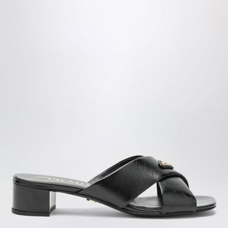 Prada Schwarze Leder-Mules mit Dreieck-Logo