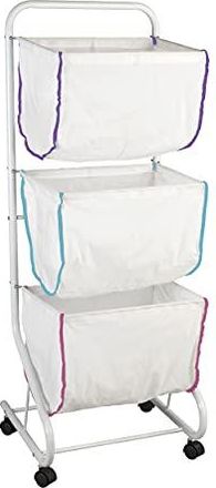 WENKO Wäschesammler Escala Weiß, mobiles Ständersystem mit drei abnehmbaren Körben und vier leichtgängigen Rollen, viel Stauraum mit 99 l und drei Fächern, 