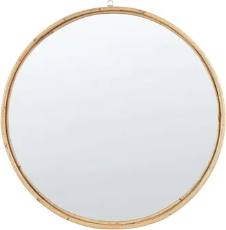 Beliani Miroir Mural D&eacute;coratif Rond en Rotin Naturel 60 cm avec Cadre Fin Barung