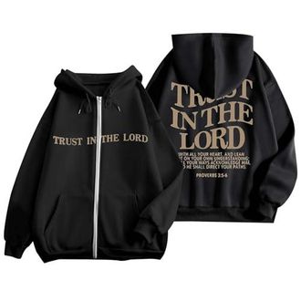 Generic Sweat &agrave; capuche zipp&eacute; Jesus Trust In The Lord 2025 pour femme - Esth&eacute;tique chr&eacute;tienne - Pray The Lord - Confort graphique - Cordon de serrage - Doublu