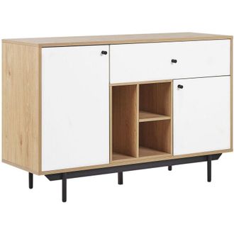 Beliani Commode Buffet Effet Bois Clair avec 2 Compartiments &agrave; Portes et 1 Tiroir Blancs Meuble de Rangement &Eacute;l&eacute;gant pour Chambre ou Salon Scandinave Beliani