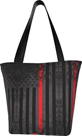 AOOEDM Tote Bag Fire Fighter Thin Red Line Flag Shopping Bags Petit sac de march&eacute; r&eacute;utilisable Beach Tote Bags Travel Totes