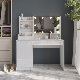 Vicco Schminktisch Sherry, Weiß/Weiß Hochglanz, 119.8 cm 4 Teile