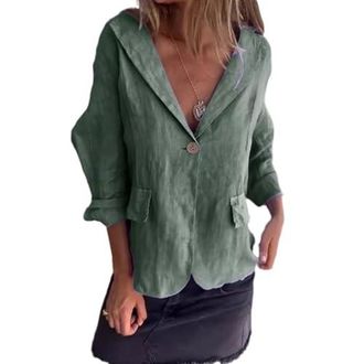 Generic Southwestm Blazer en coton et lin décontracté à revers simple bouton pour femme Blazer léger dété décontracté pour femme, Vert, 3XL