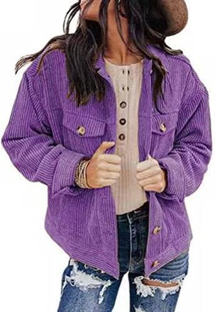 ORANDESIGNE Veste Femme Chic et Elegant Mi Saison Velours Côtelé Chemisie Vintage Leger Blouson Jacket Hiver Printemps Surchemise Cardigan Coat Manteau avec Poche