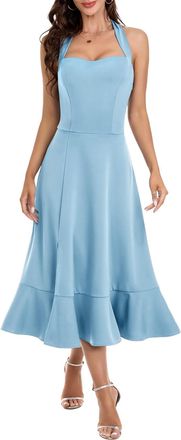 Dresstells Cocktailkleid Damen Elegant Brautkleid Standesamt Confirmationskleider Festliche Ballkleid Kleid Hochzeitsgast Blau 2XL
