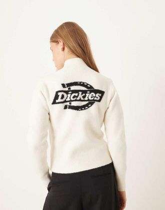 Dickies Ruston - Pull en maille à col zippé et logo imprimé au dos - Blanc cassé