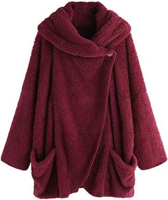 Generic Vestes pour femmes 2026 Cardigan double face &agrave; manches chauve-souris &agrave; revers, Rouge, XXL