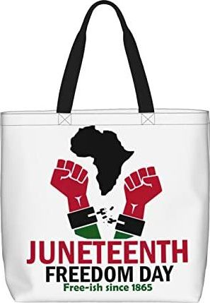 Generic Sac Fourre-Tout Juneteenth Free-Ish Depuis 1865 C&eacute;l&eacute;brons La Libert&eacute; Des Noirs Sac &Agrave; Provisions R&eacute;utilisable De Grande Capacit&eacute; Sacs En Toile &Eacute;paule, 