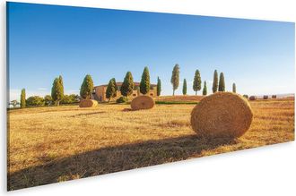 Islandburner Bild auf Leinwand Italy Landschaft Feld Gipfel Zypressen Heuballen Bauernhof Bilder Wandbilder Poster
