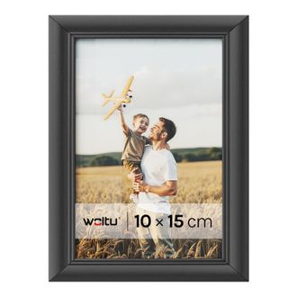 Woltu Bilderrahmen 10x15, Fotorahmen aus Massivholz und PS-Platte, Holzrahmen mit Passepartout, zum vertikalen oder horizontalen Aufhängen/Aufstellen, Poste