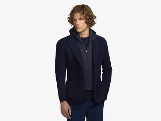 Sease Mens Hooded Blazer Blue Jacket