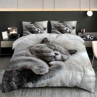 Generic Britisch Kurzhaar Katzen Bettw&auml;sche 155x220 Haustiere Bettw&auml;sche-Sets f&uuml;r Kinder Jungen Bettbezug Set 3D Druck Bettbez&uuml;ge Weiche Mikrofaser mit Rei&szlig;ve